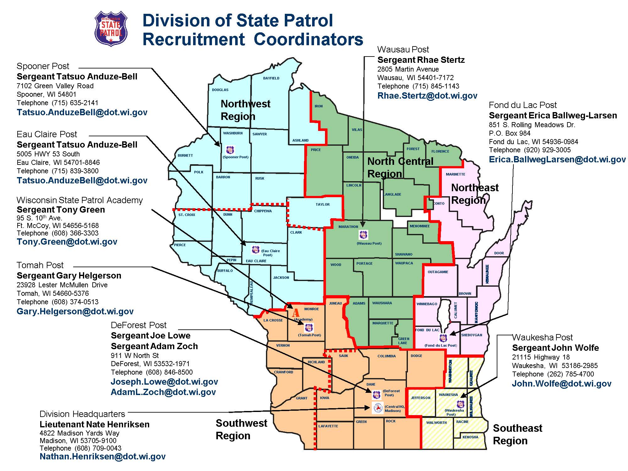 Wisconsin State Patrol Recruitment Coordinator Map